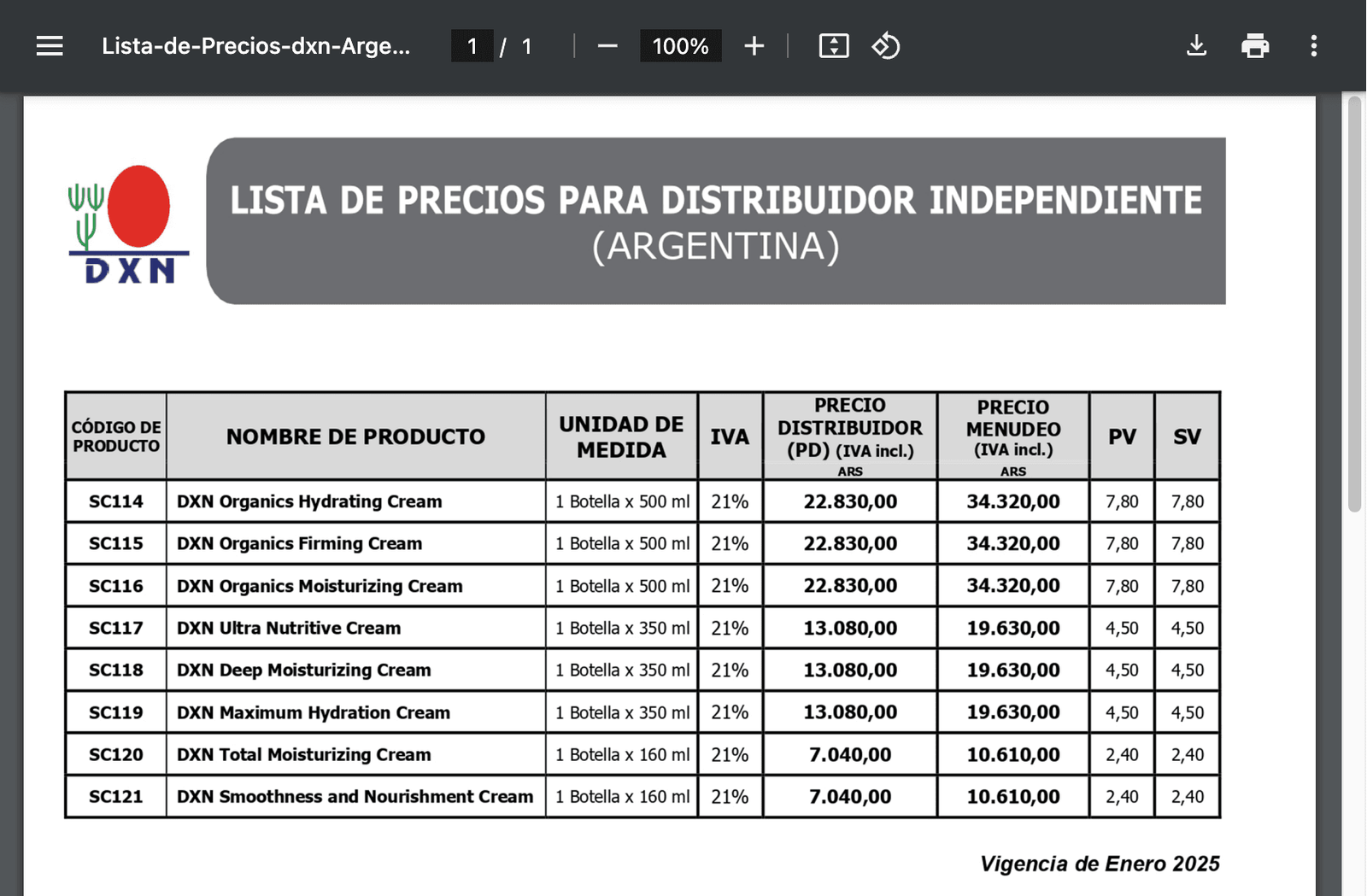 Lista de precios dxn Argentina | DXN VIRTUAL